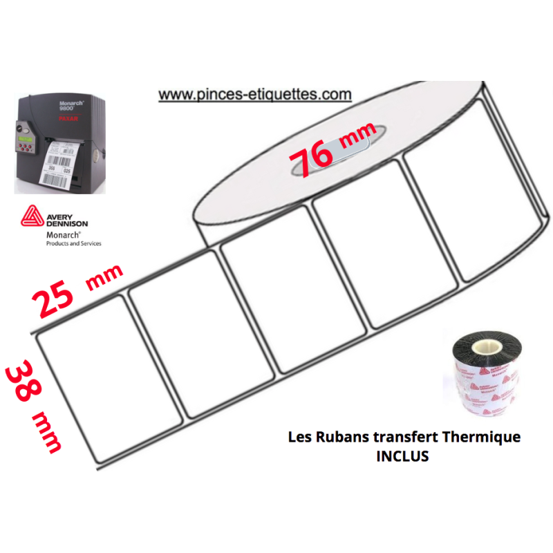 Étiquette Blanche velin 38x25 Imprimante Paxar Avery Dennison Monach